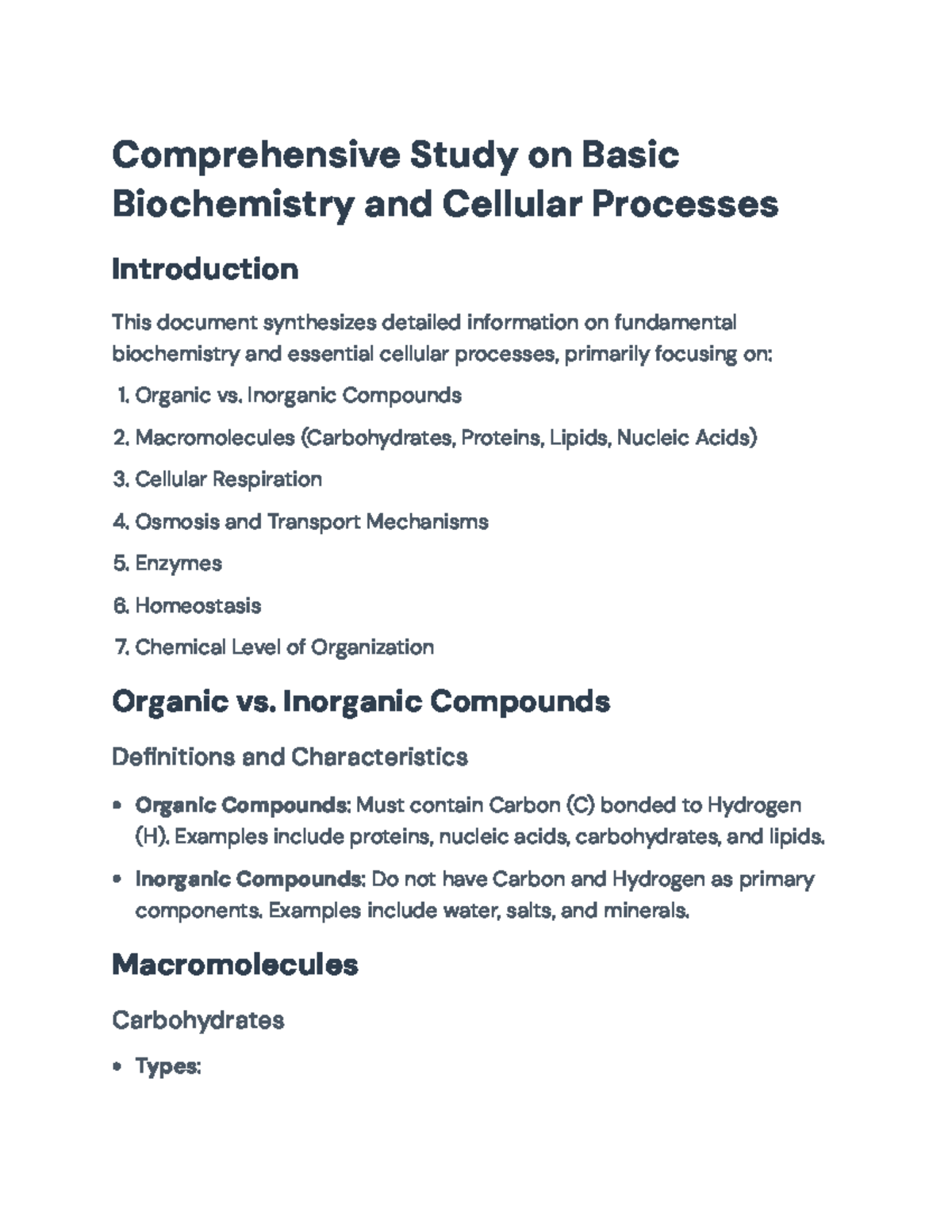 BIO 101: Comprehensive Study of Basic Biochemistry & Cellular Processes ...