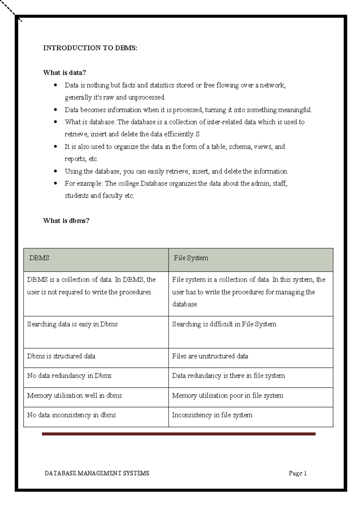 DBMS 101: Introduction to Database Concepts and Management Techniques ...