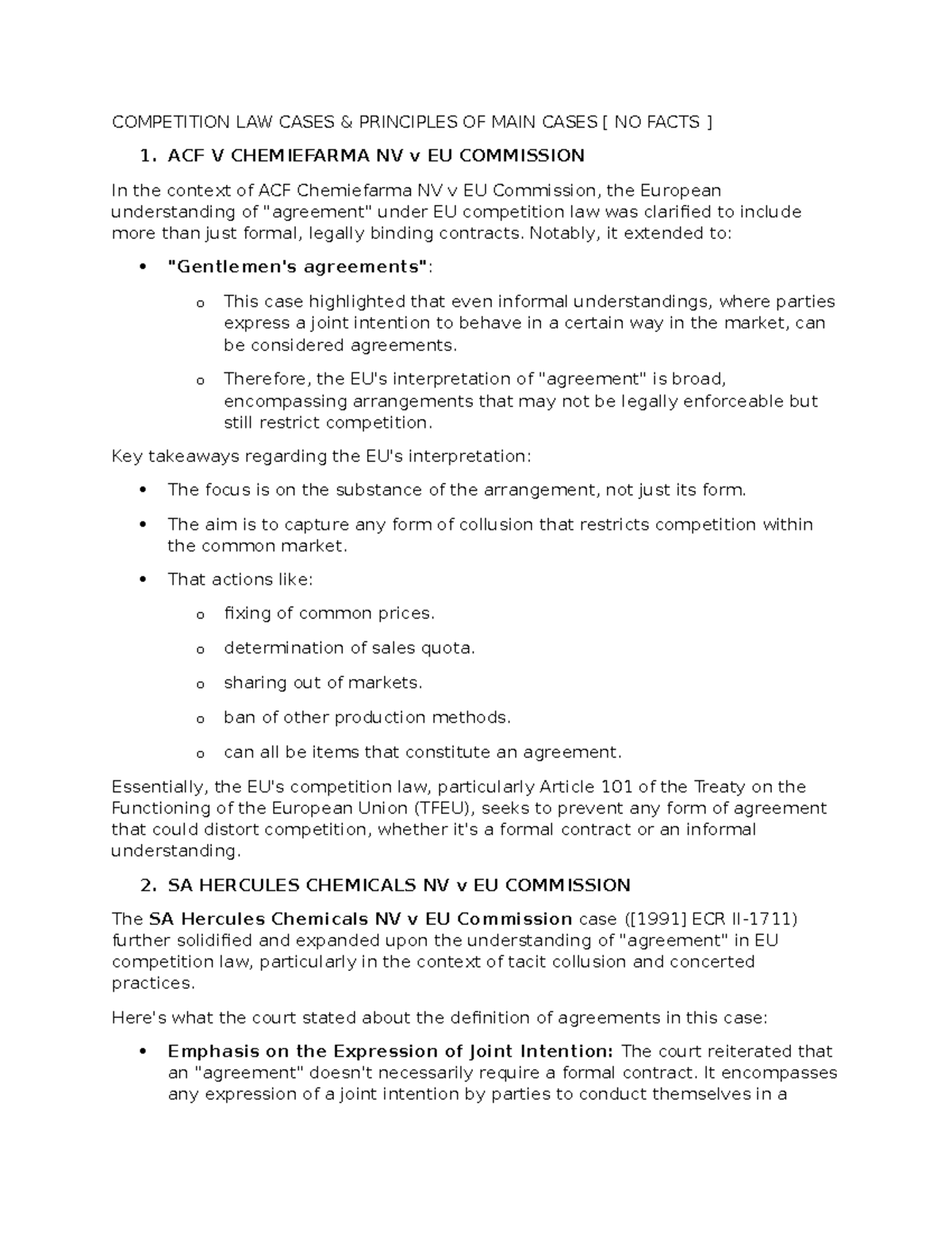 EU COMPETITION LAW CASES: ACF V CHEMIEFARMA, HERCULES, CEMENTHANDELAREN ...