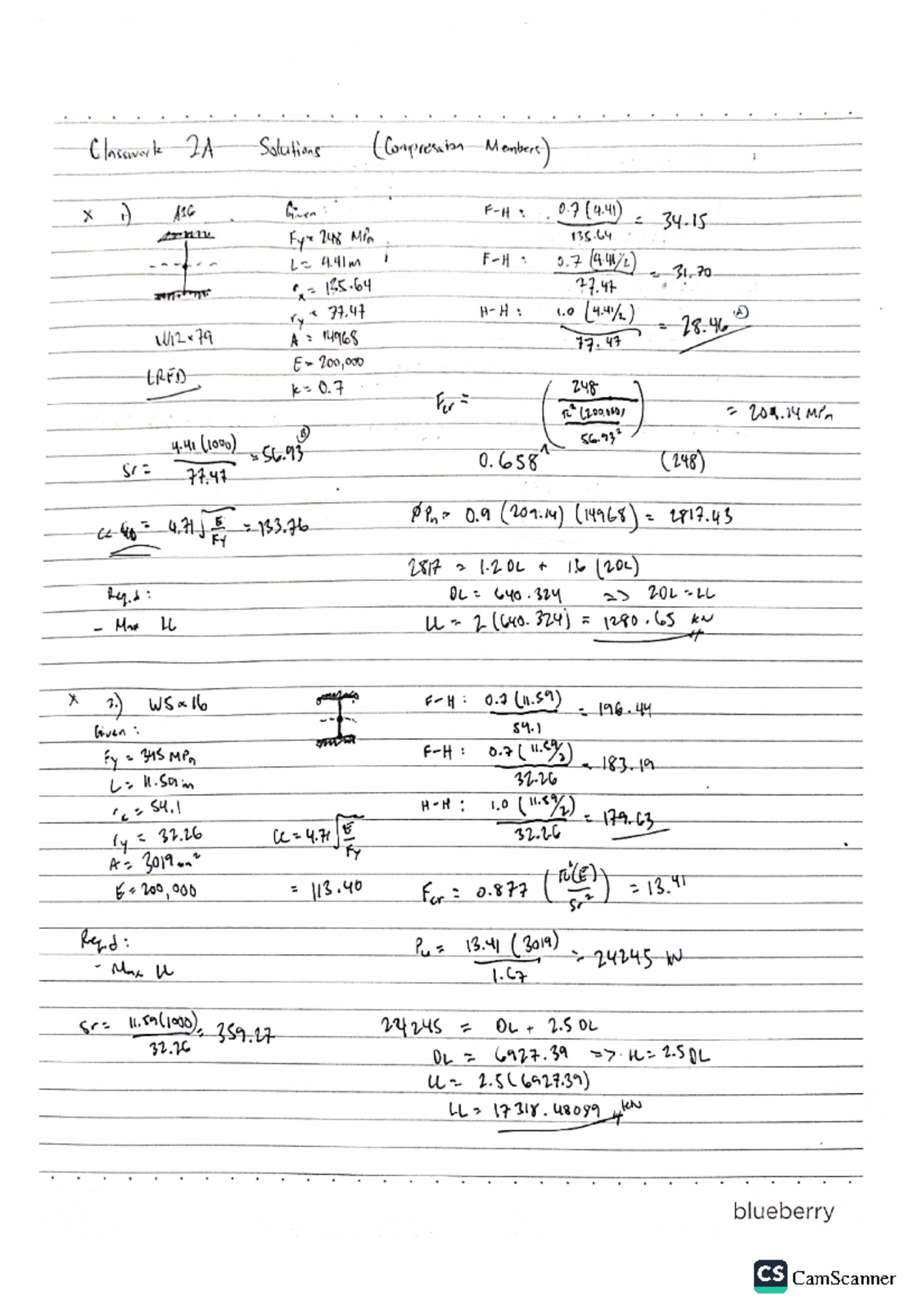 CW2A Solutions - Classwork 2A on Compression Members - Studocu