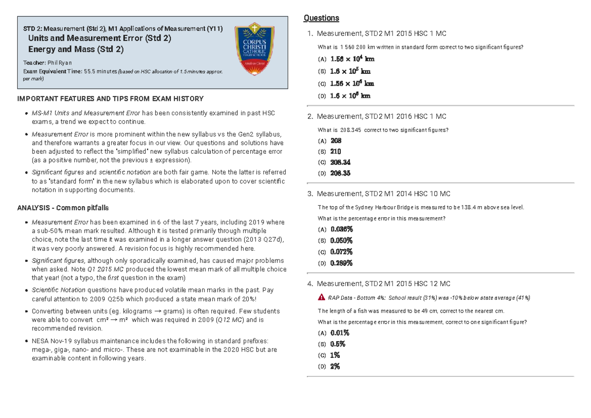 Units of Measurement Practice Worksheets (STD2 M1) - Studocu