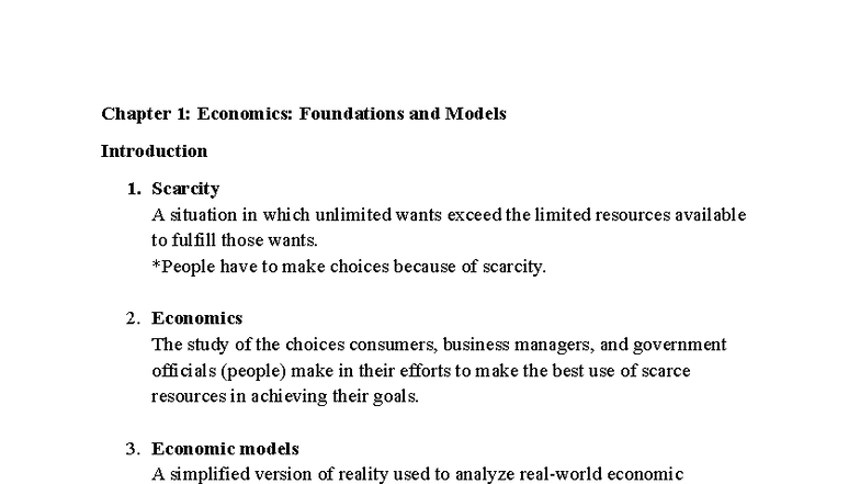 Chapter 1: Economics Foundations & Models Overview - Studocu
