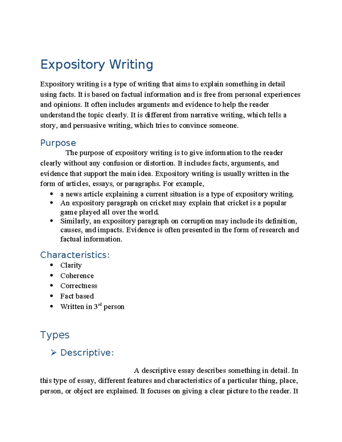 Expository Writing: Definition, Types, Fields & Purpose - Studocu