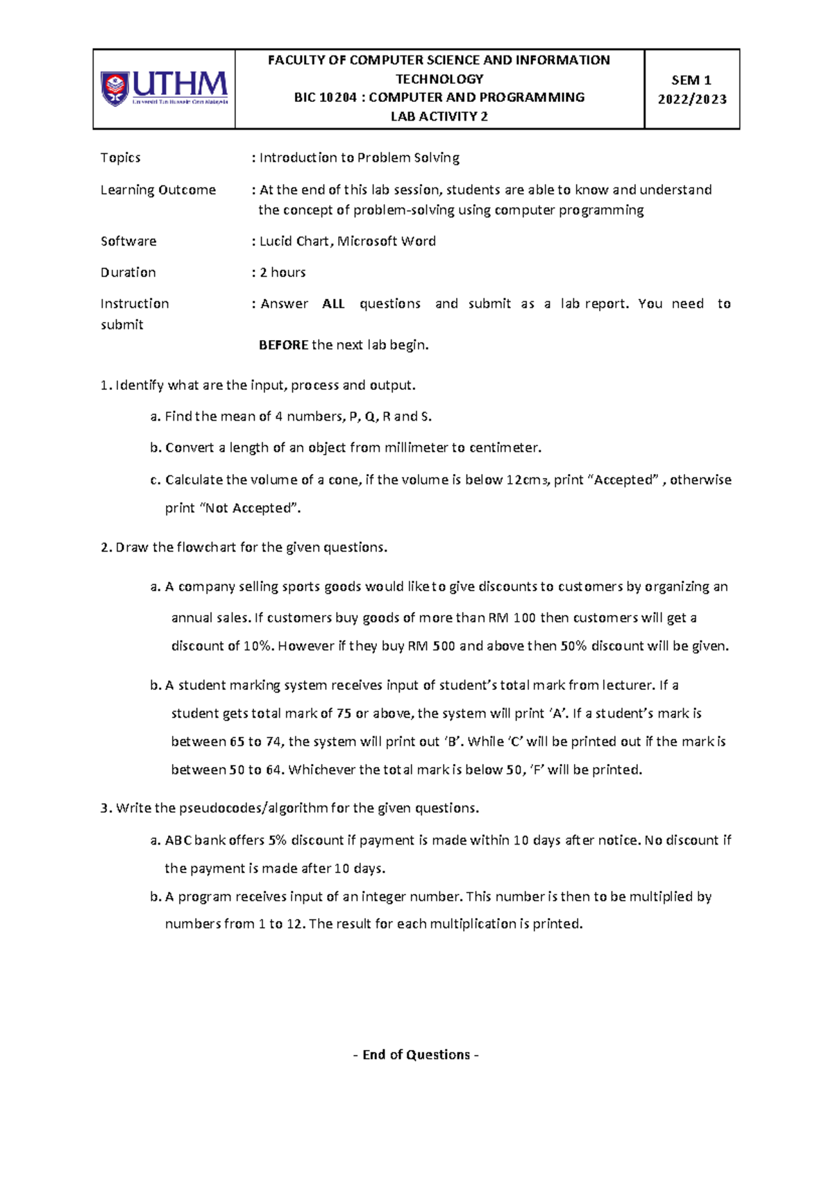 Lab2 - Introduction to problem solving - FACULTY OF COMPUTER SCIENCE ...