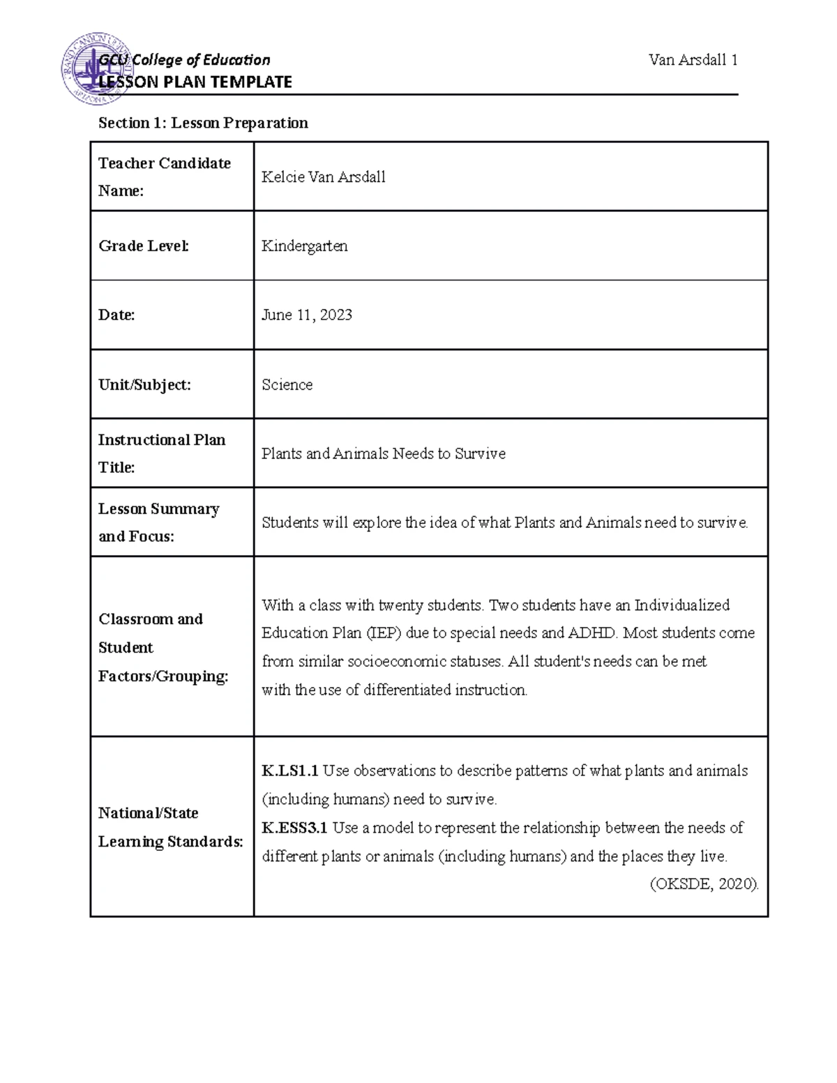 Problem Based Lesson Plan - GCU College of Education LESSON PLAN ...