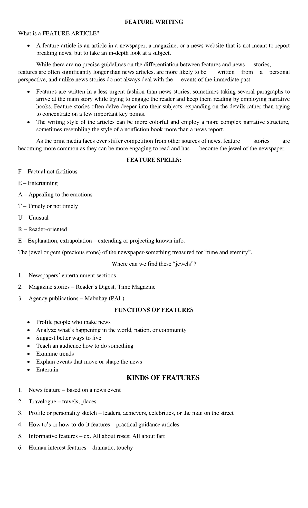 Title: Feature Writing Fundamentals and Techniques for Engaging Articles - Studocu