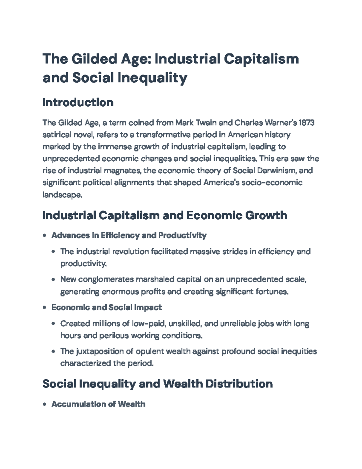The Gilded Age: Industrial Capitalism and Social Inequality Analysis ...