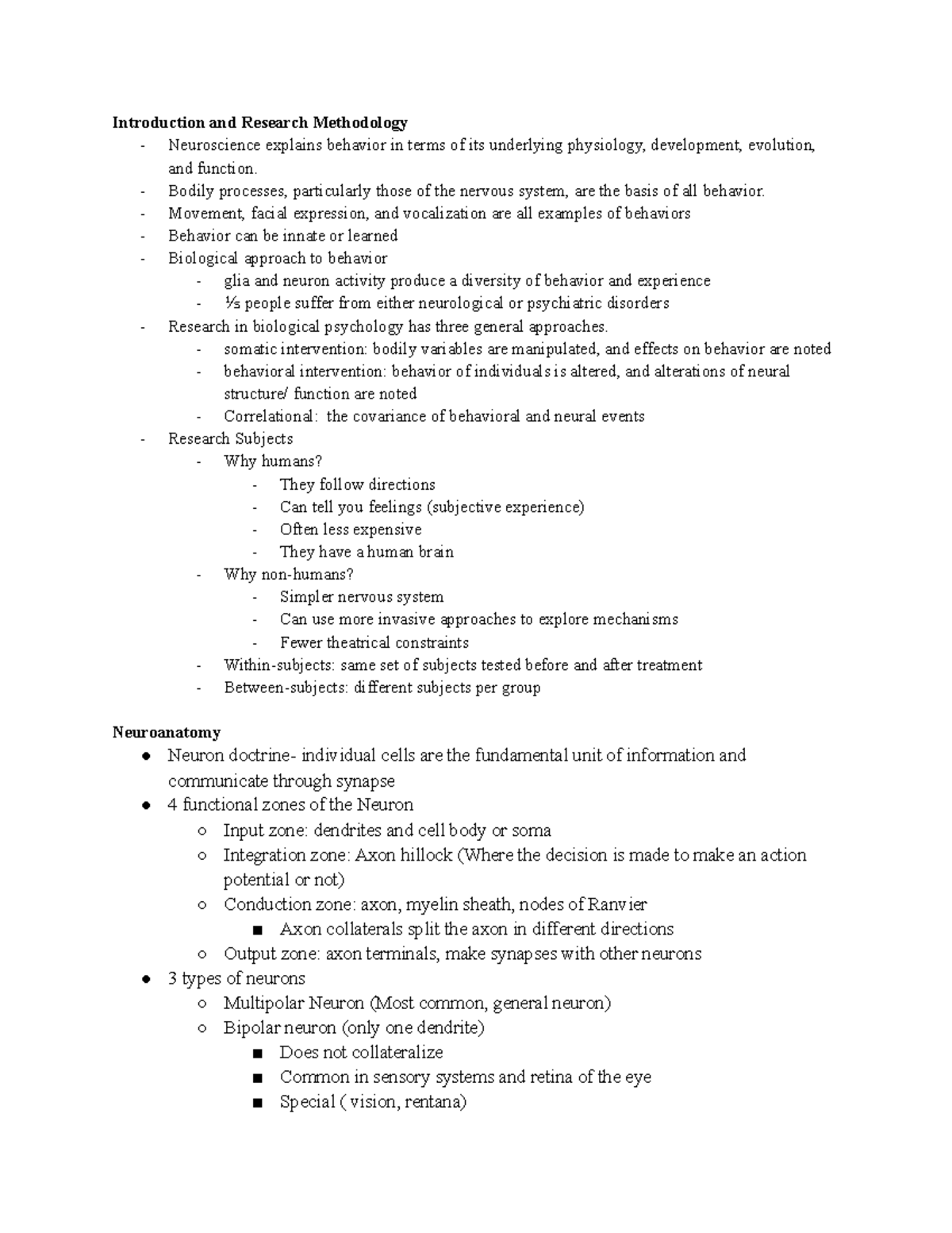 Neuroscience Study Guide: Exam 1 Review on Research & Neuroanatomy ...