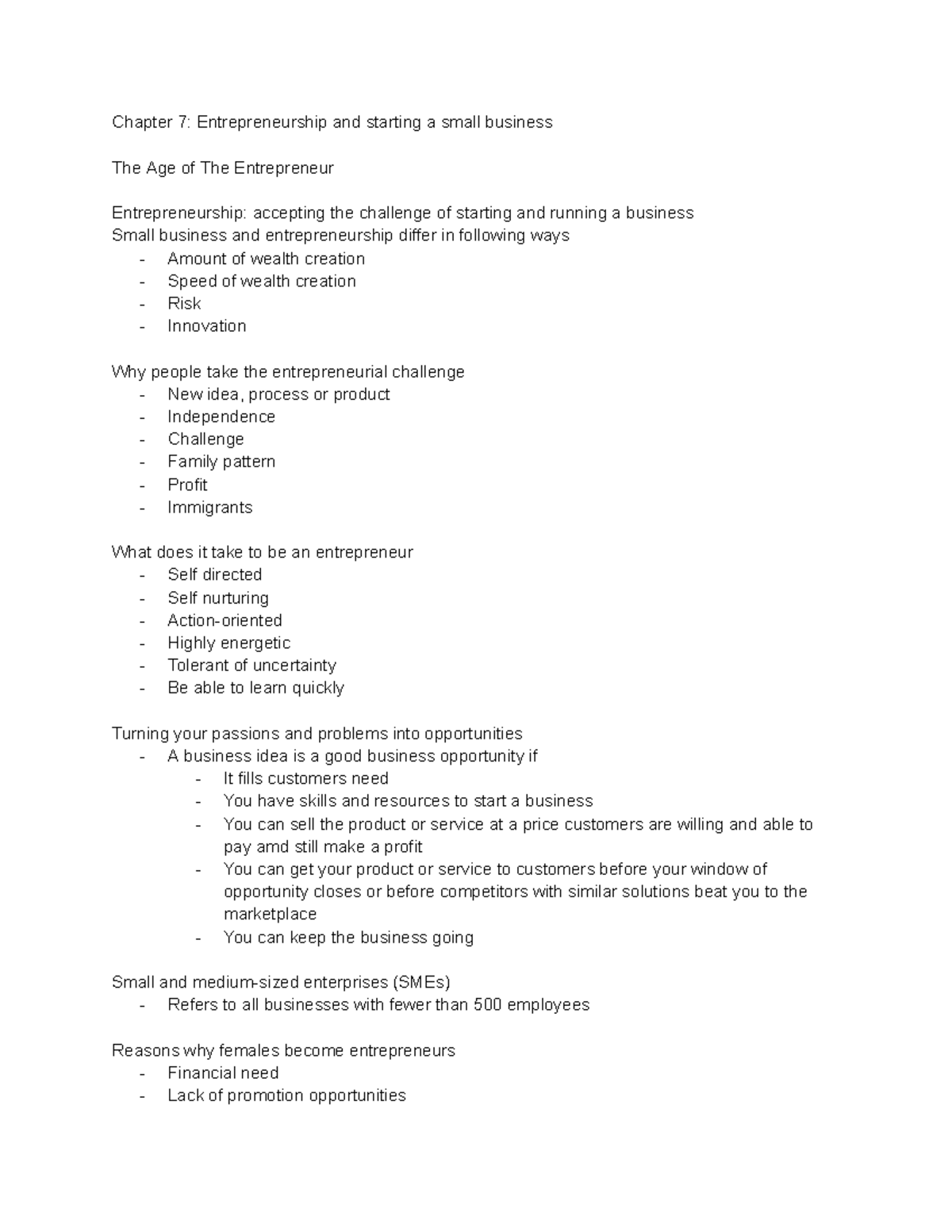 Chapter 7: Entrepreneurship & Small Business Fundamentals - Studocu