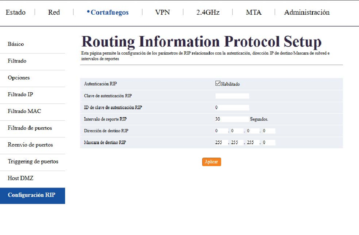 Configuracion Router Claro - Estado Red Cortafuegos VPN 2 MTA Administración Básico Routing ...