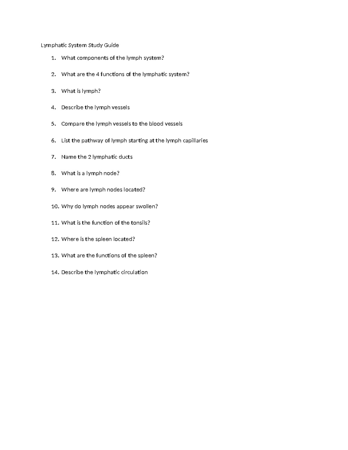Lymphatic System Study Guide: Functions, Components, and Circulation ...