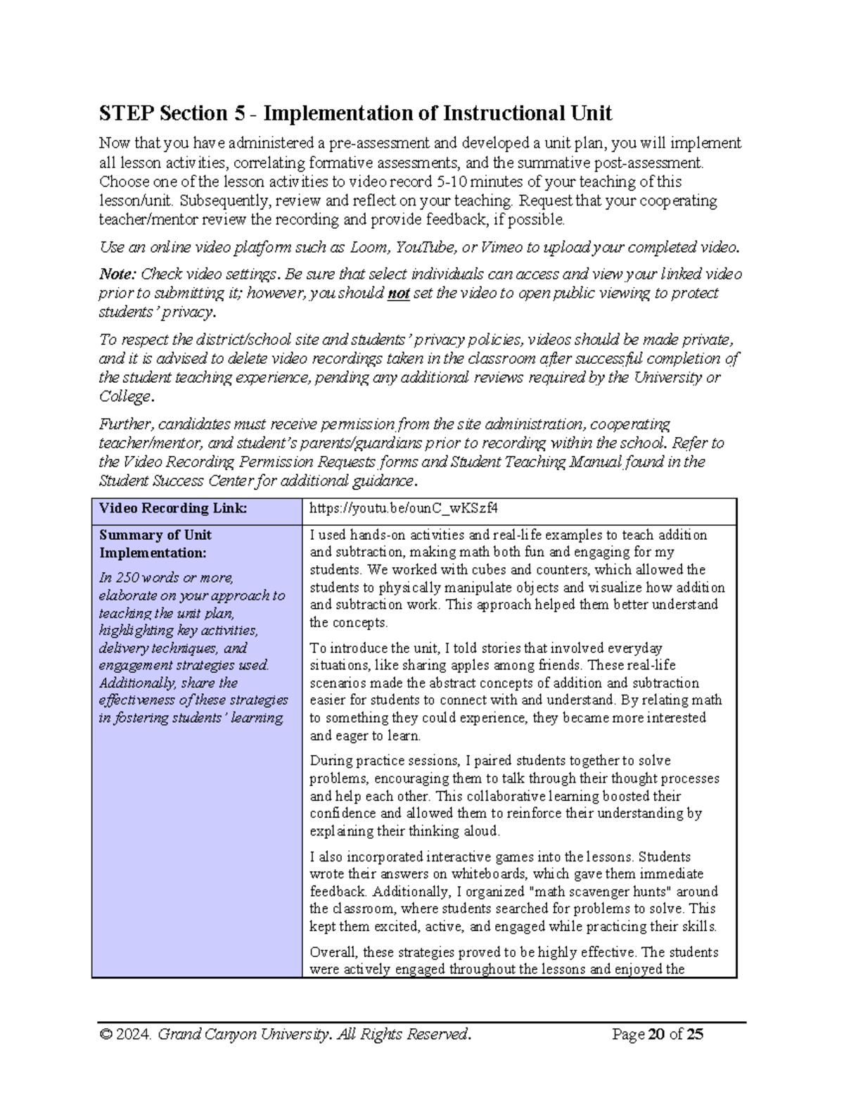 EDU 202 - Section 5 Assignment: Implementation & Reflection of Instructional Unit - Studocu