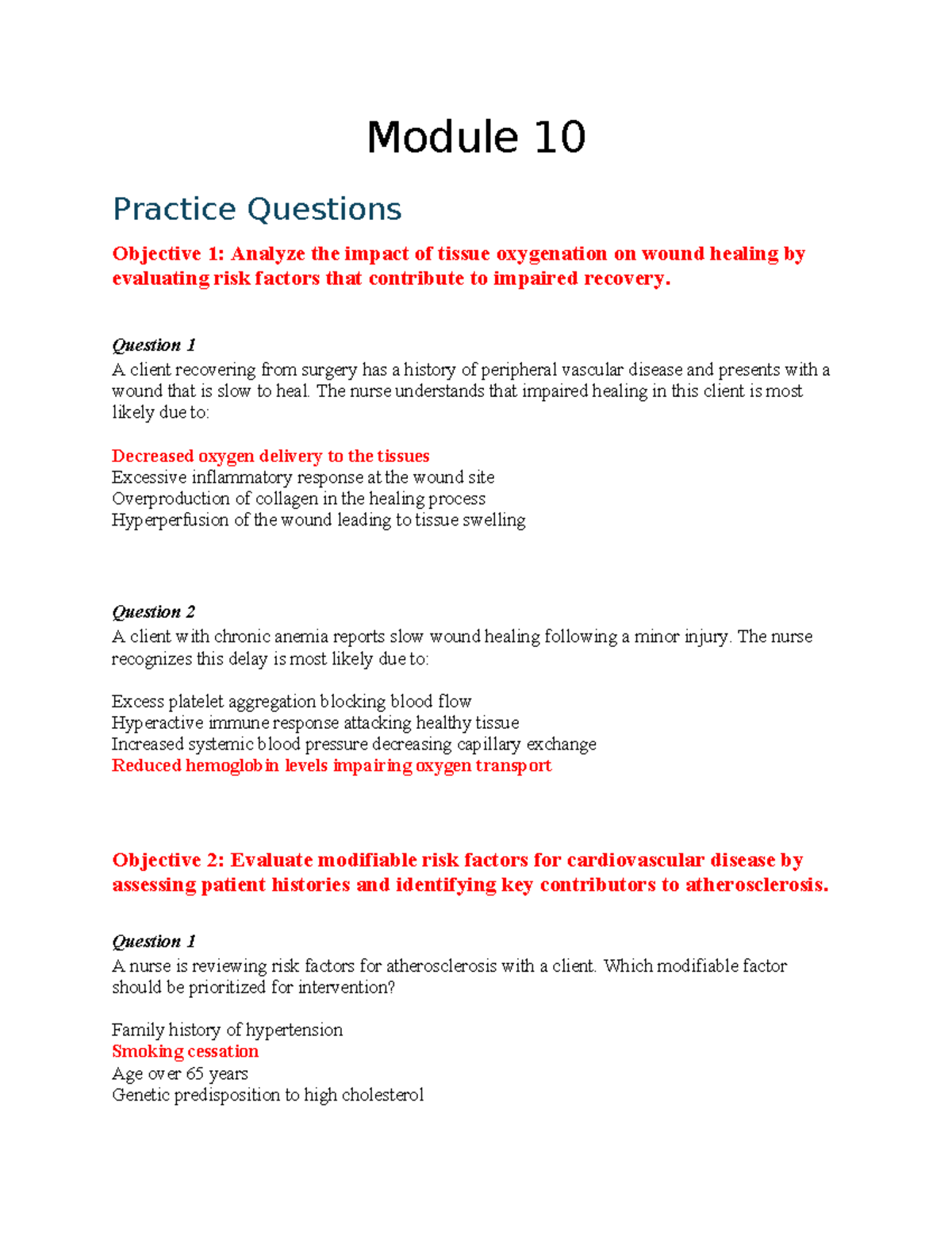 Patho Module #10 Practice Questions - Answer Key for Wound Healing ...