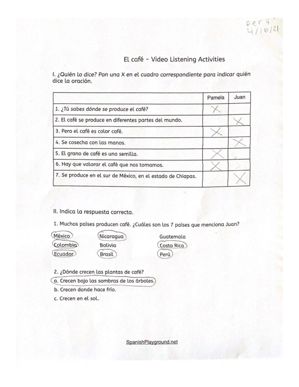 El café - Video Listening Activities worksheet - per 4 El café Video ...
