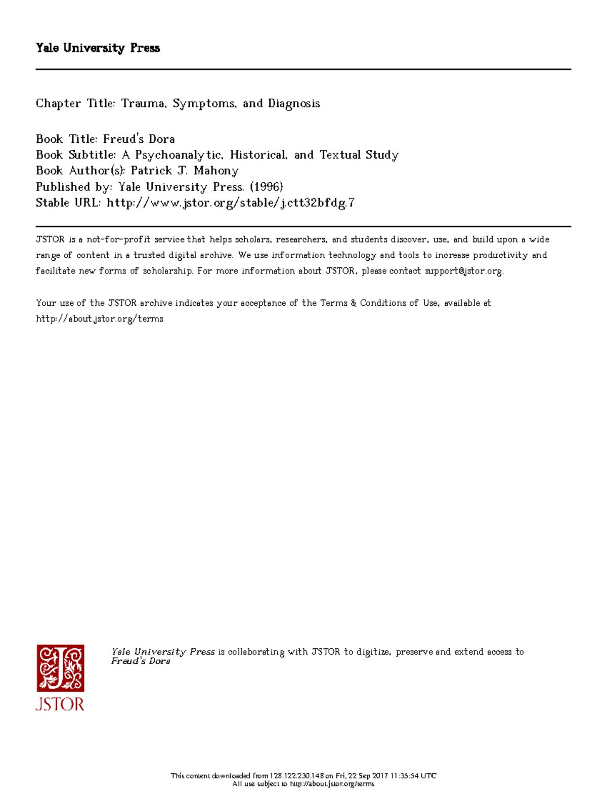 Trauma, symptoms and Diagnosis - Yale University Press Chapter Title ...