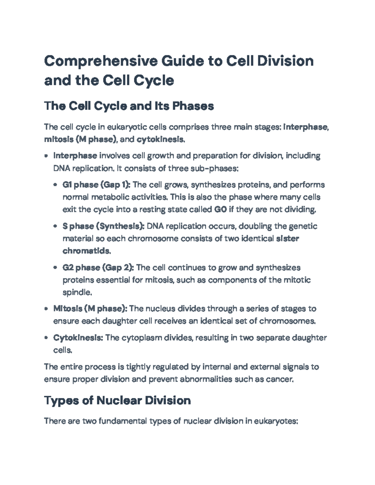 Comprehensive Study of Cell Division & the Cell Cycle (BIO101) - Studocu