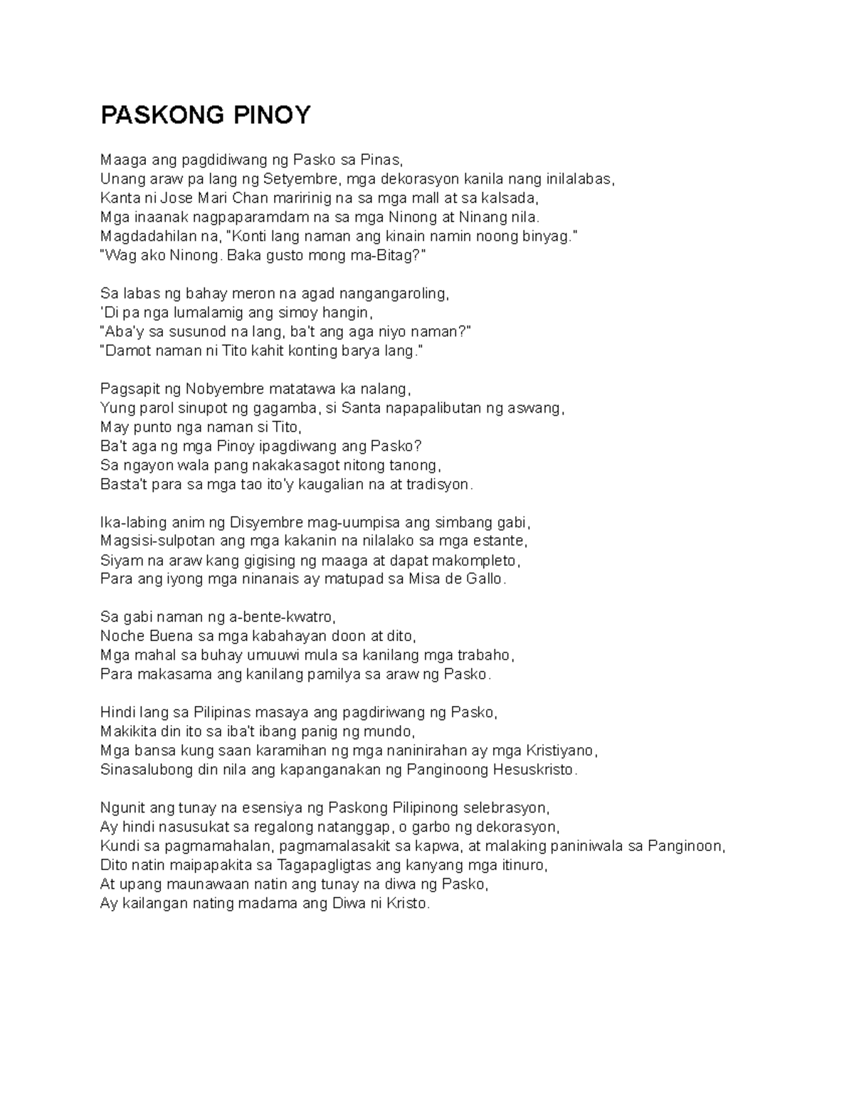 Paskong Pinoy: A Spoken Word Poetry Reflection on Christmas - Studocu