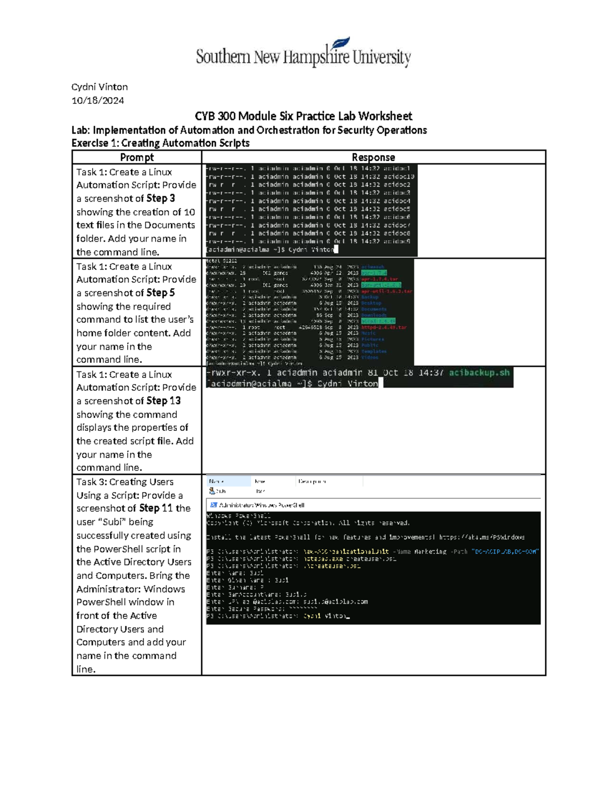 CYB 300 Module 6 Practice Lab Worksheet: Automation & Orchestration ...