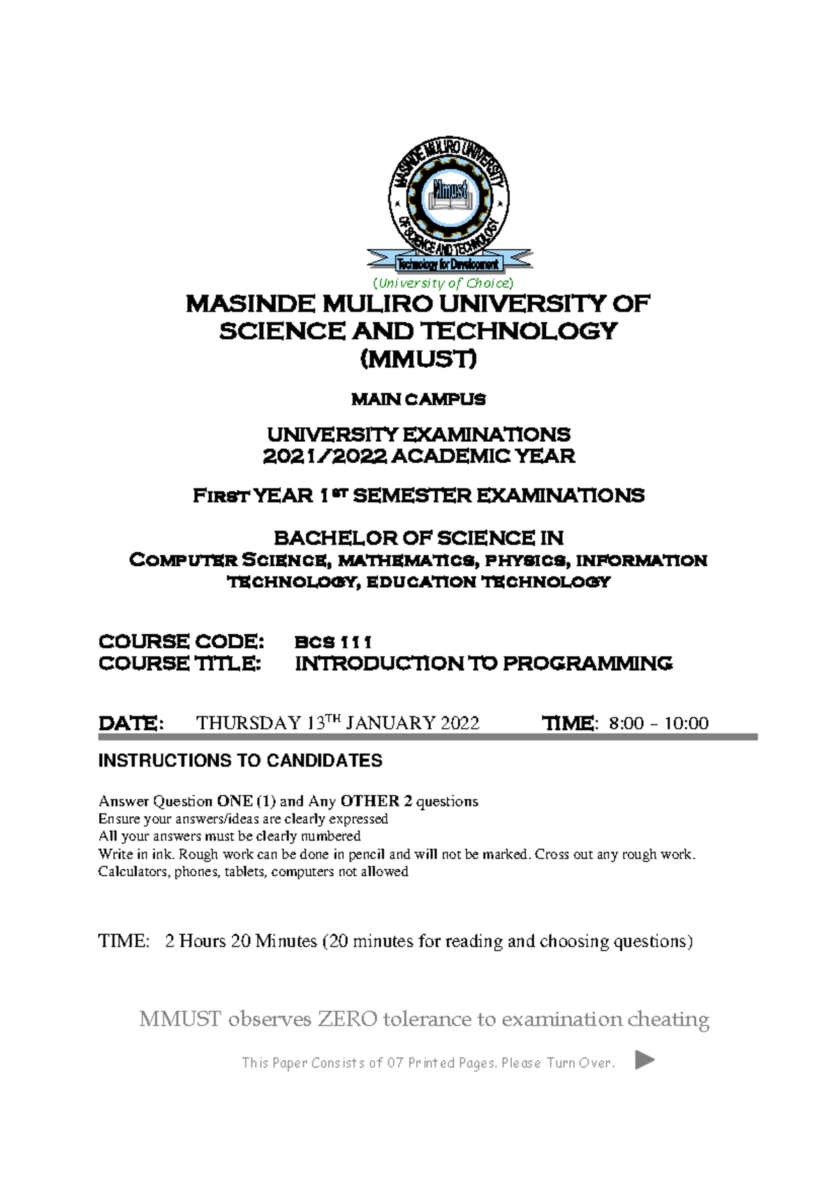 BCS 101: Introduction to Programming - Final Exam Guide - Studocu