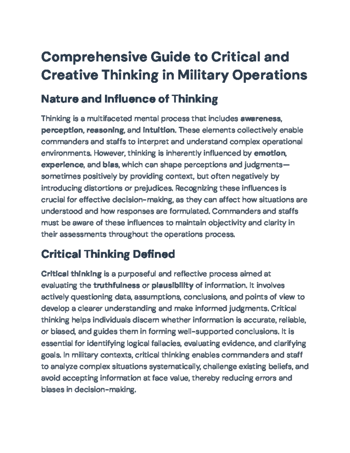 Comprehensive Guide to Critical & Creative Thinking in Military Ops ...