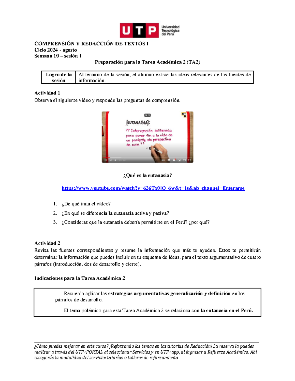Preparación para TA2 en Comprensión y Redacción de Textos I - S10 S1 ...