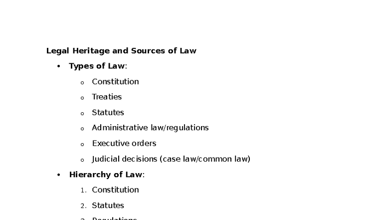 Legal Heritage and Sources of Law: Key Concepts Overview (LAW 101 ...