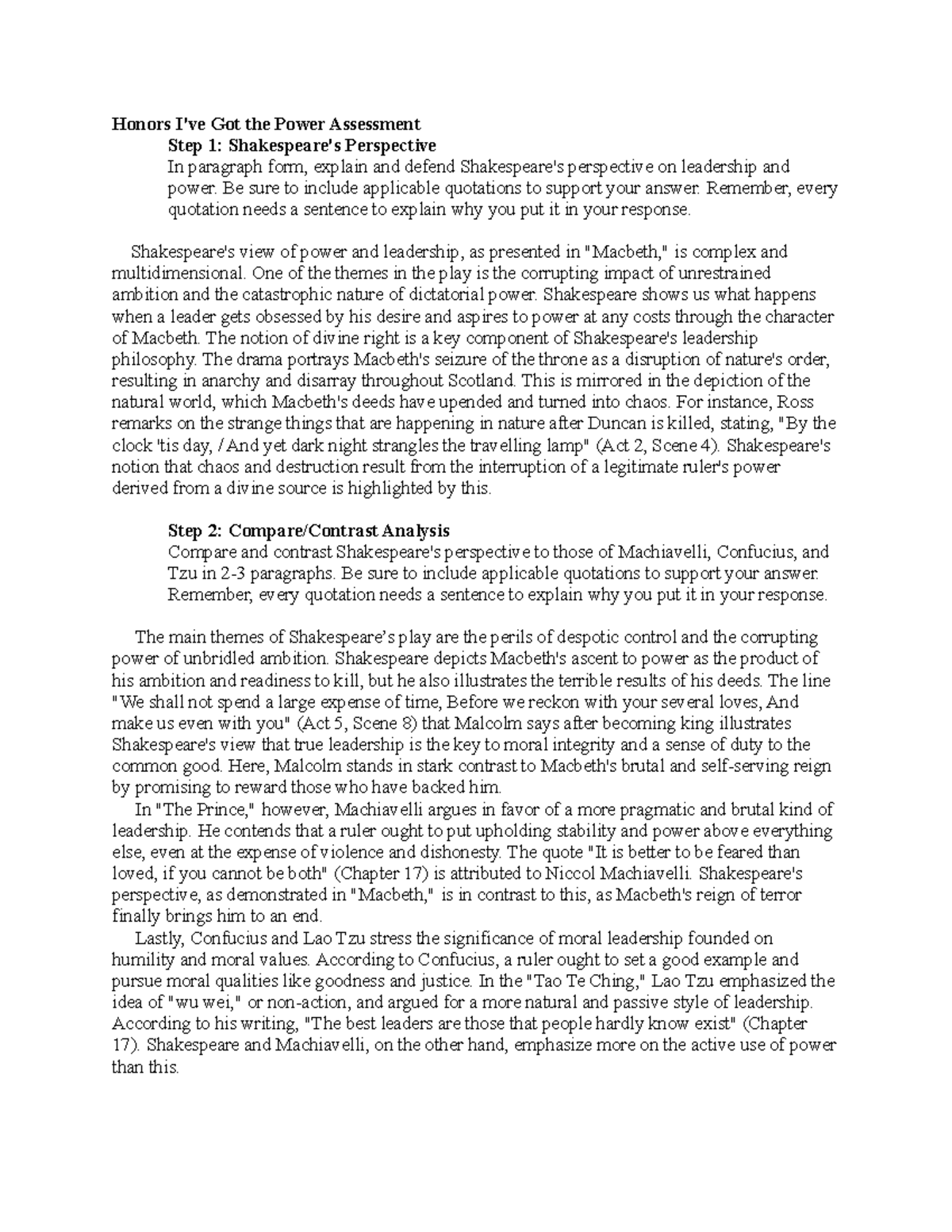 5.07 Honors I've Got the Power Assessment Rubric Analysis - Studocu