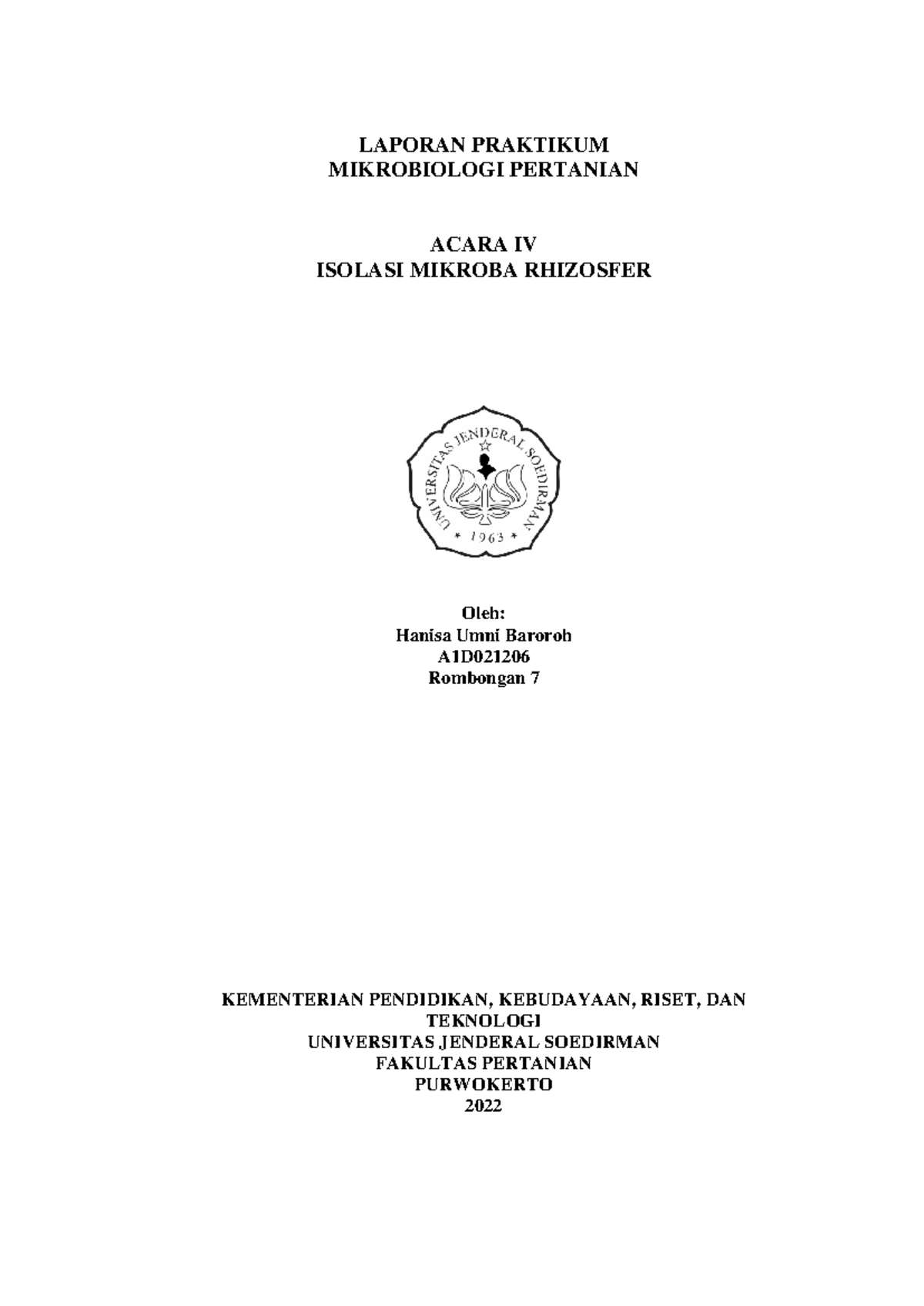 Laporan Praktikum Mikrobiologi Pertanian: Isolasi Mikroba Rhizosfer Acara IV - Studocu