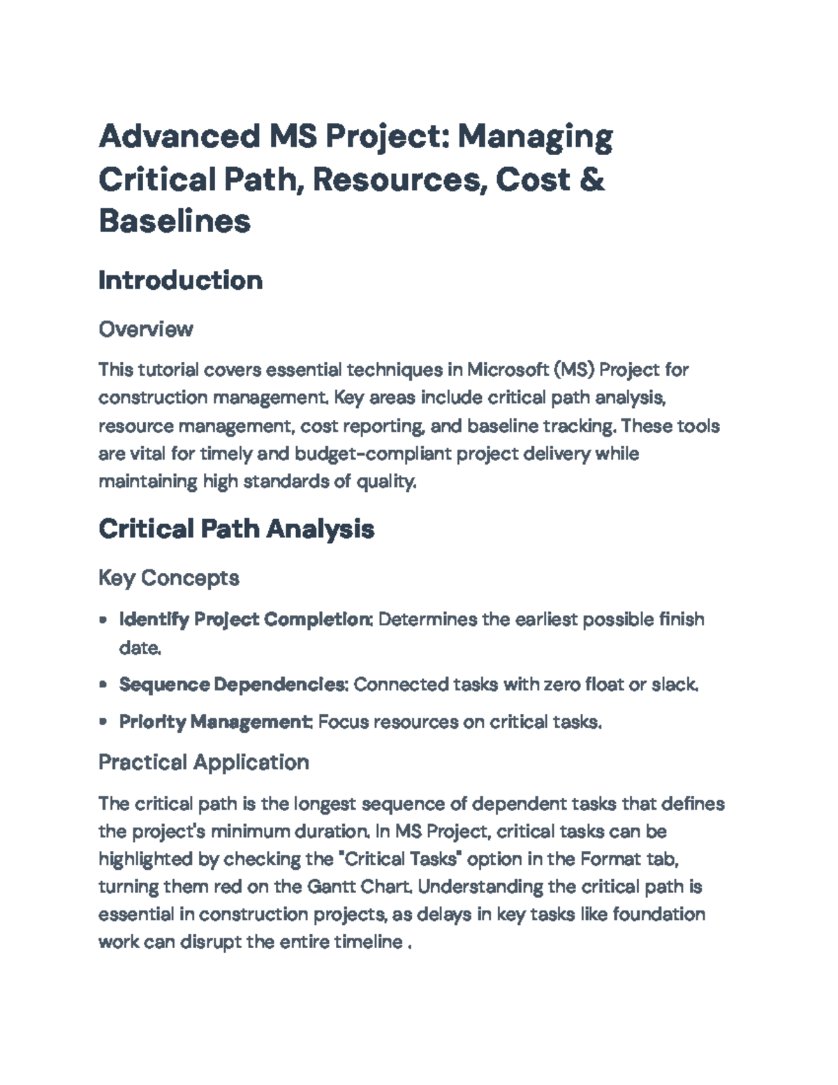 Advanced MS Project Techniques for Construction Management - Advanced ...