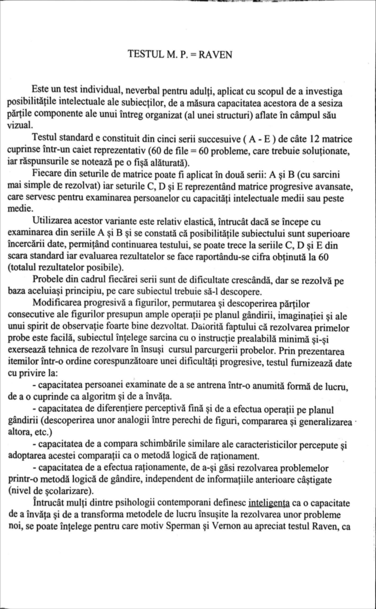Testul M.P. RAVEN: Evaluarea Capacităților Intelectuale pentru Adulți ...
