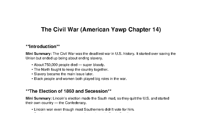 The Civil War Notes (AMH 2020) - Key Events & Emancipation Summary ...