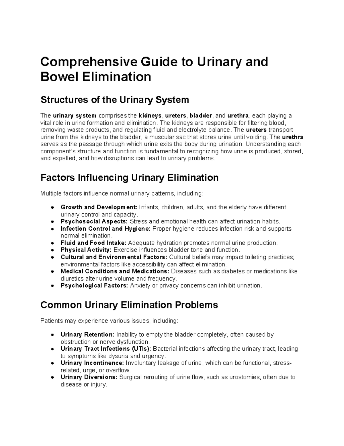 Comprehensive Guide to Urinary & Bowel Elimination (NURS 101) - Studocu