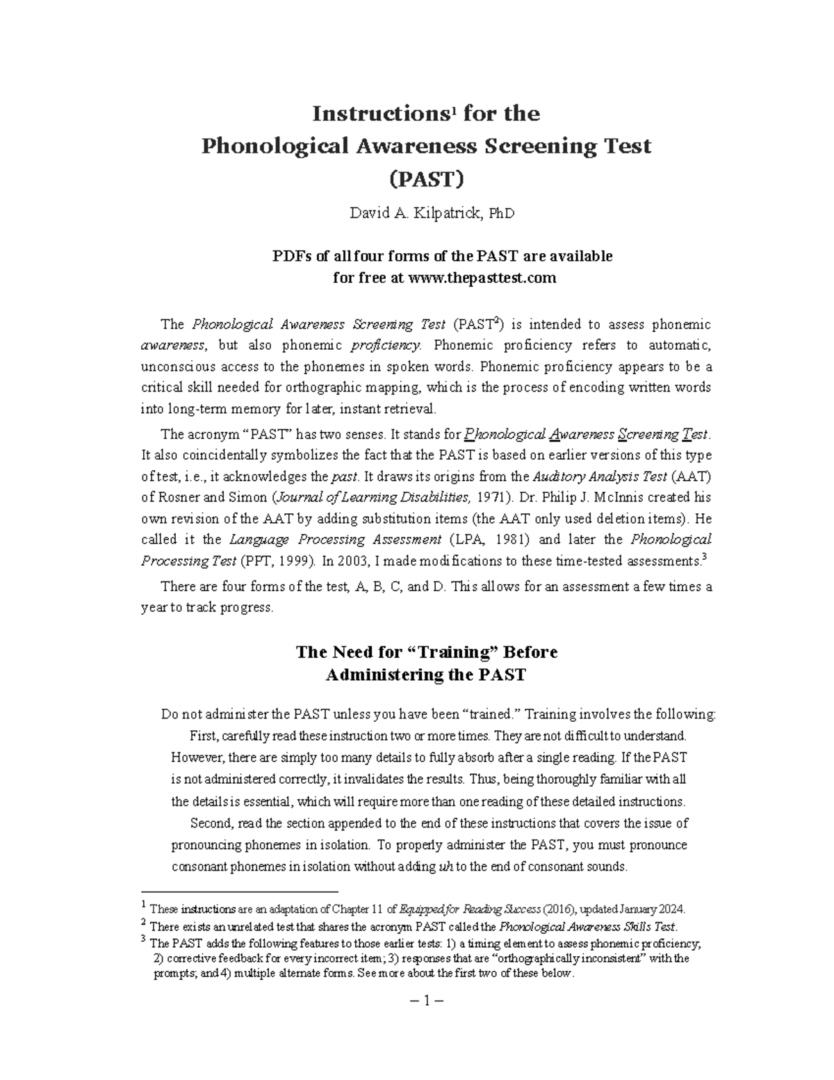PAST Instructions Revised January 2024 - Instructions 1 for the ...