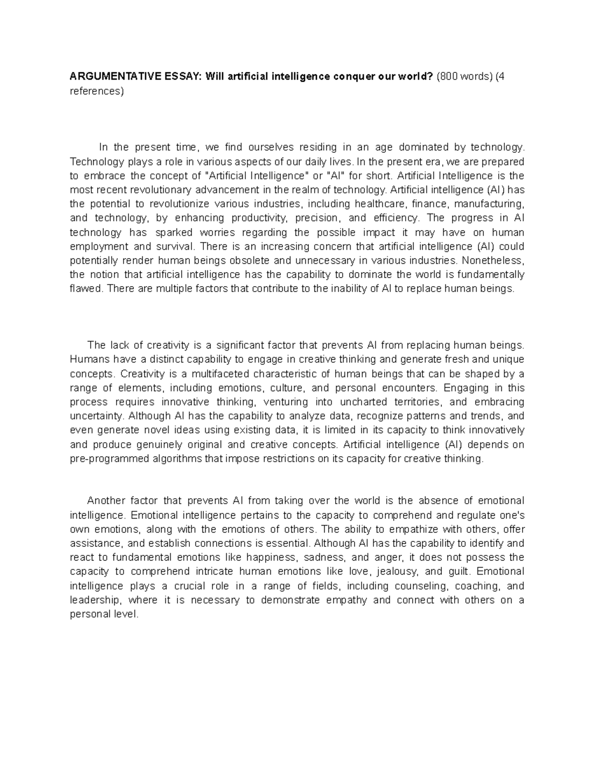 Argumentative Essay- Will artificial intelligence conquer our world ...