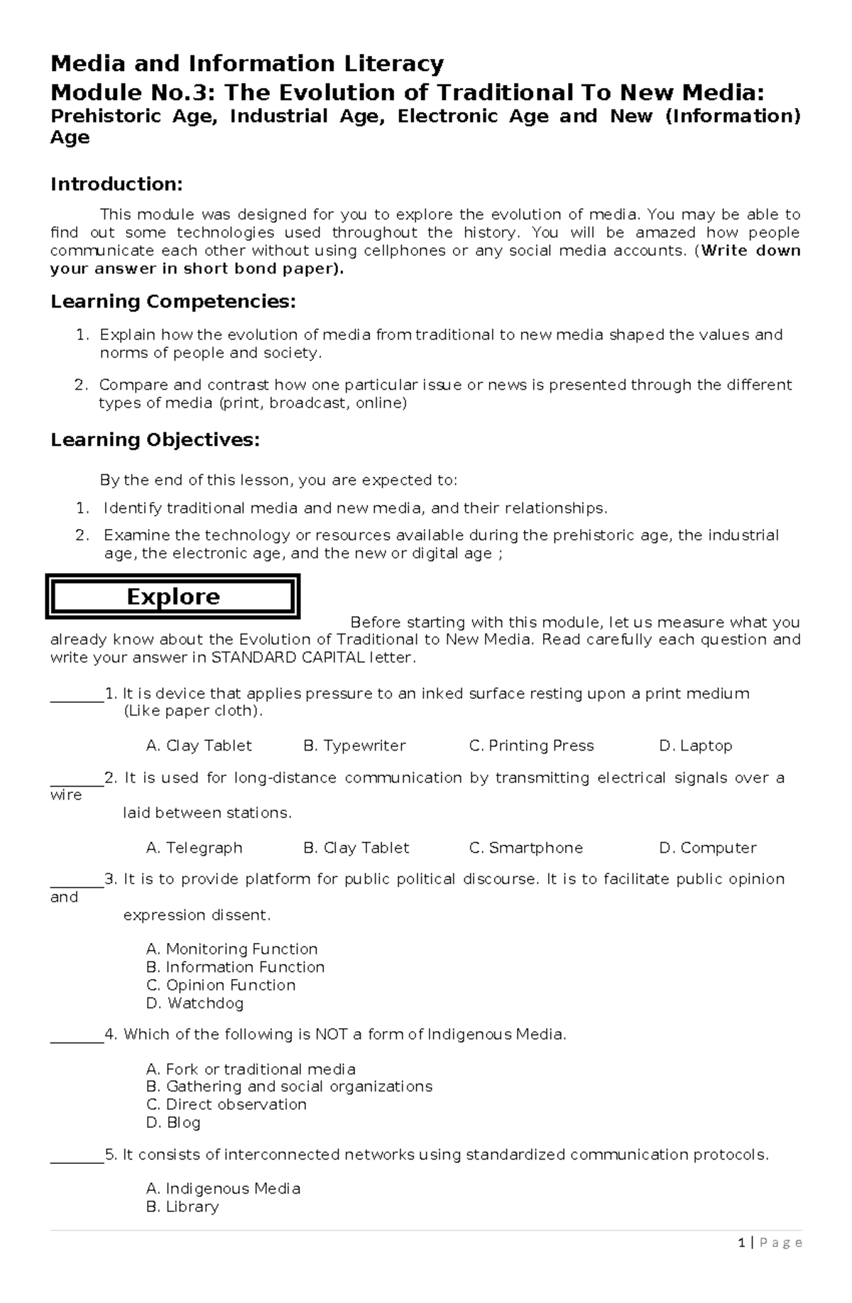 Media and Information Literacy: The Evolution of Media (Lesson 3) - Studocu