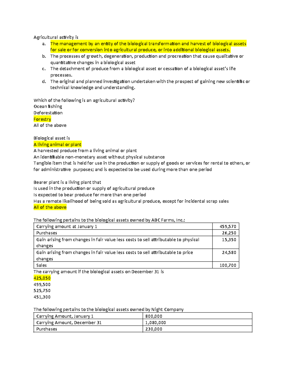 Pdfcoffee.com answer key. Read this - Agricultural activity is a. The management by an entity of ...