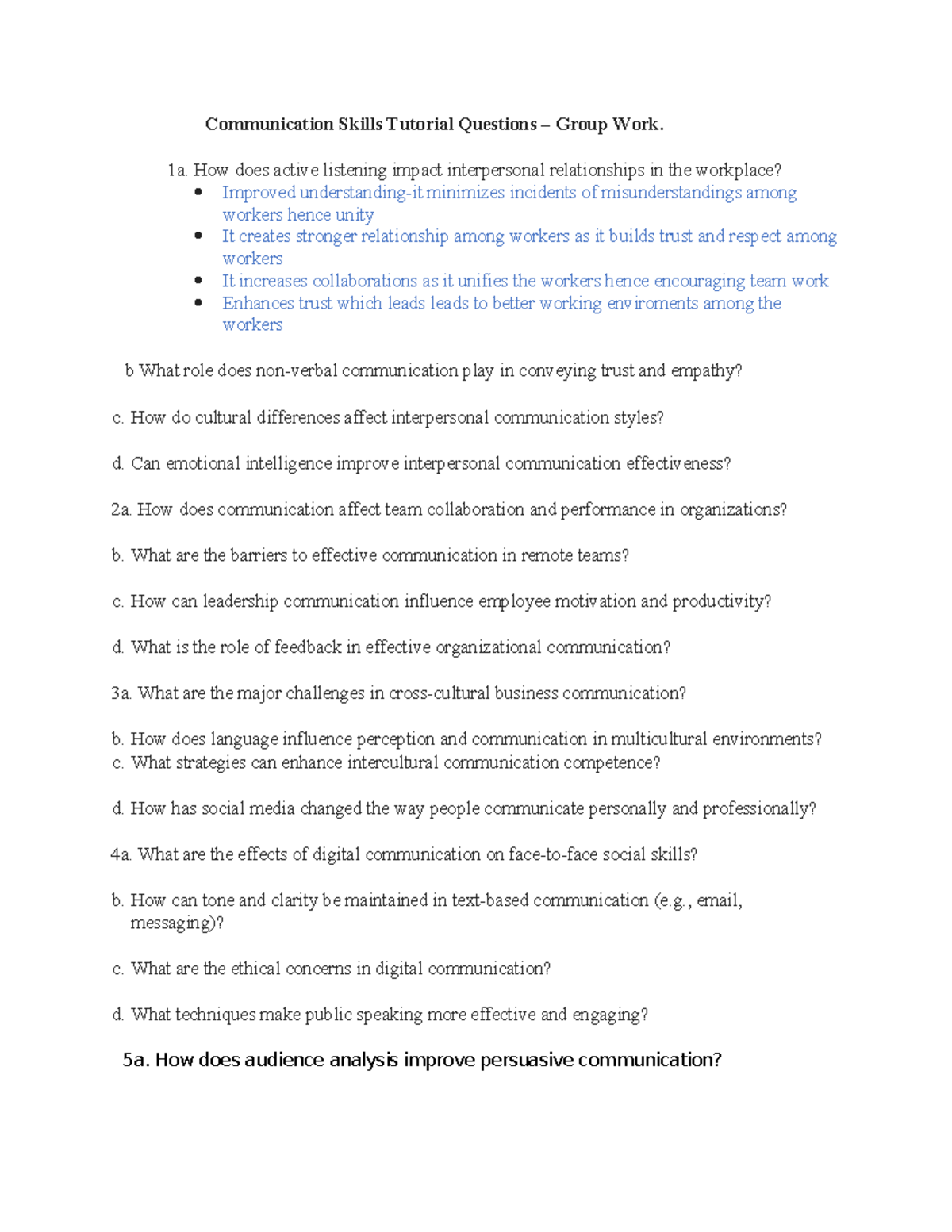 Communication 25: Tutorial Questions on Skills & Interpersonal Dynamics ...