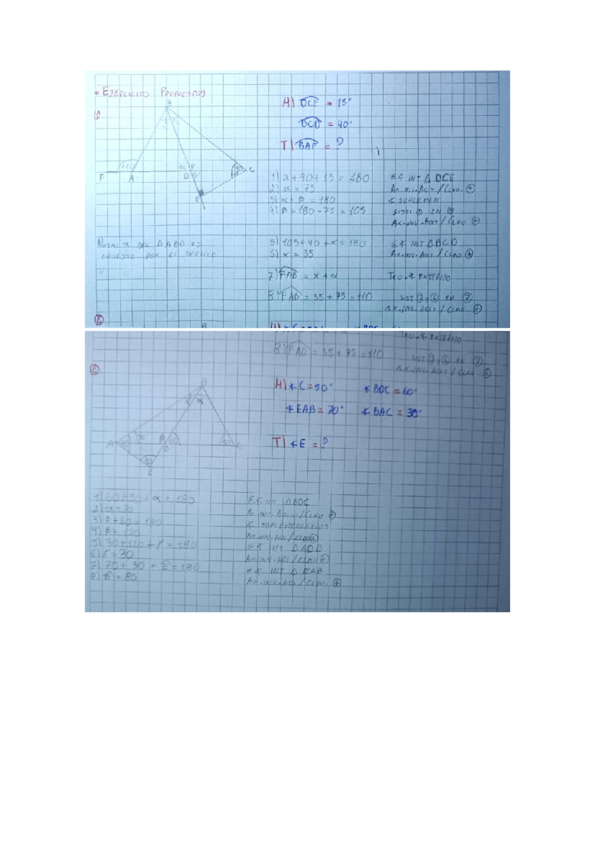 Angulos - Geometria - EJERCICIOS PROFESSOR B 41 OCE a 15 1 BCD 40 ? 110 ...