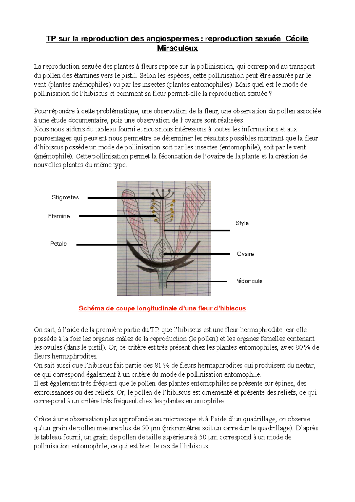 TP sur la Reproduction Sexuée des Angiospermes : Étude de Cas - Studocu