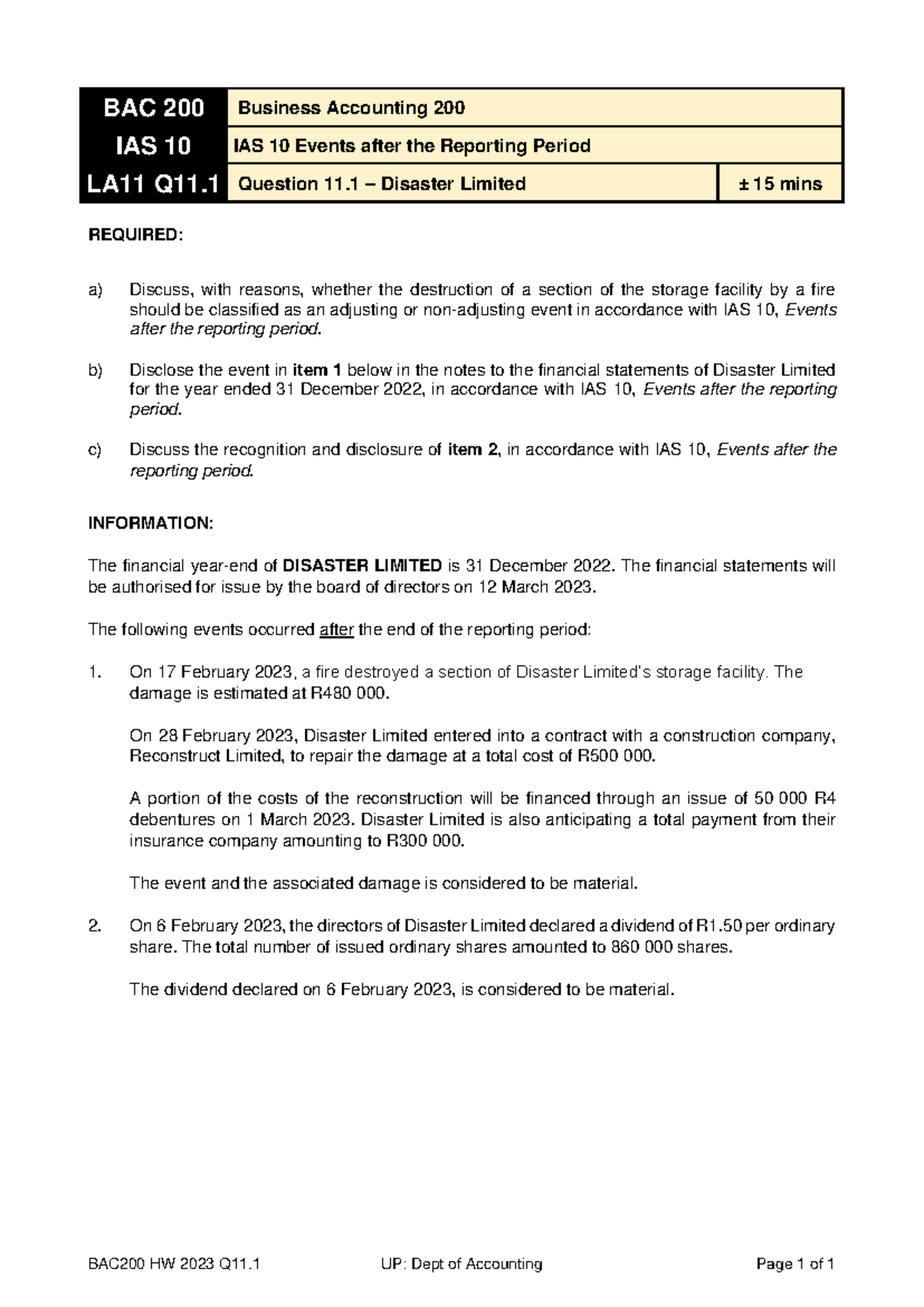 BAC 200 IAS 10 Events After Reporting Period - Disaster Limited ...