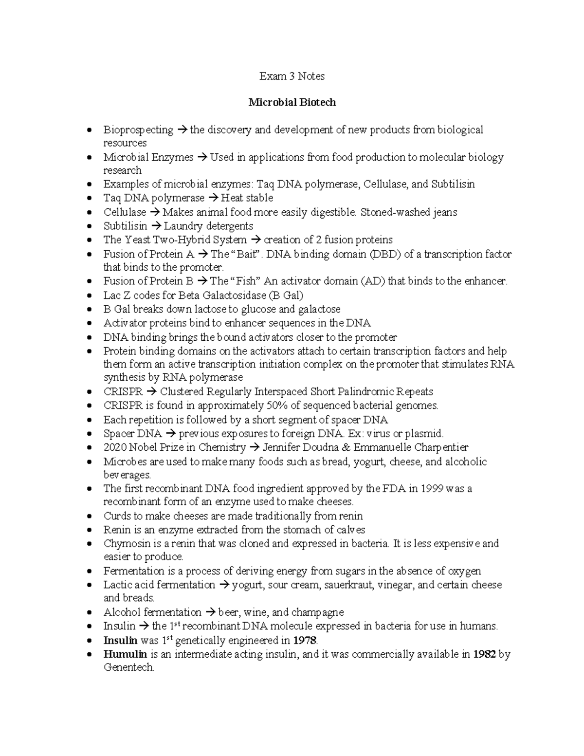 Biotech Exam 3 Comprehensive Notes - Microbial and Animal Applications ...