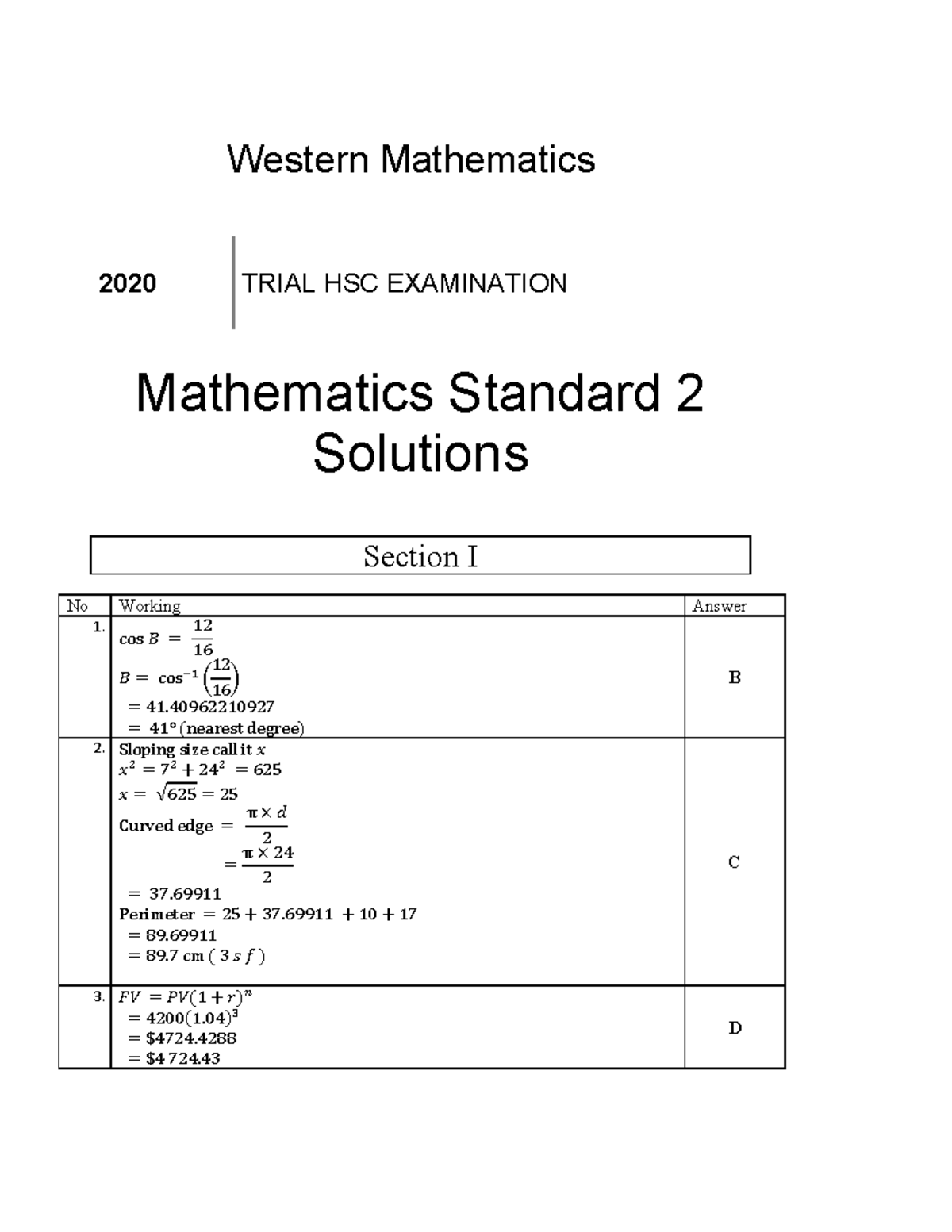 Western Mathematics 2020 Trial HSC Exam Solutions - Standard 2 ...