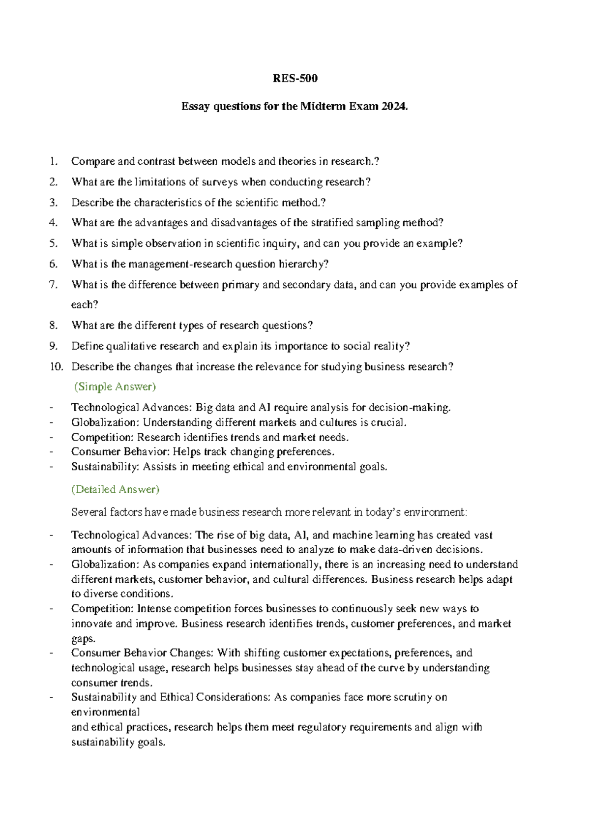 RES-500 - Res-500 Q - RES- 500 Essay questions for the Midterm Exam ...
