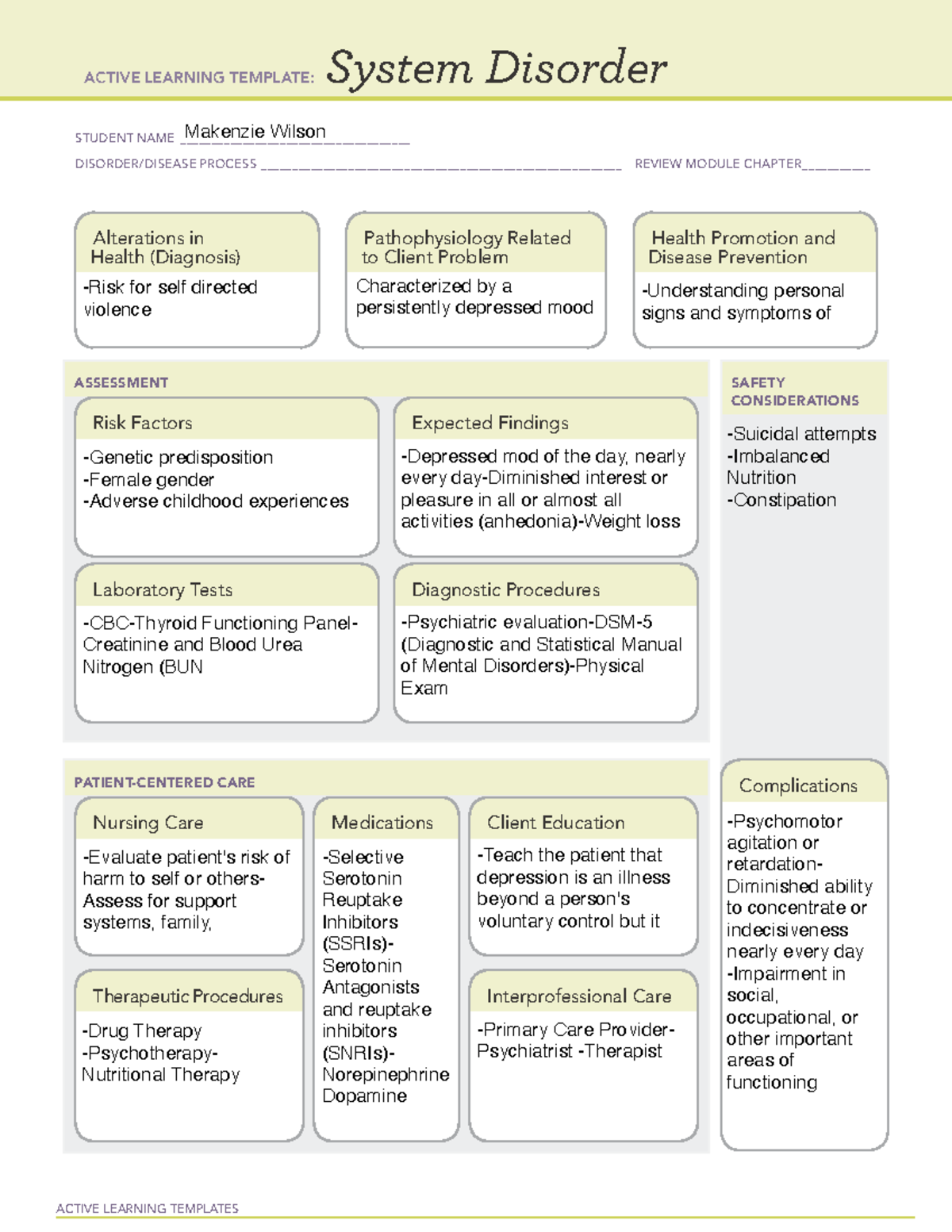 ACTIVE LEARNING TEMPLATE: System Disorder - Psych Mania (ATI) - Studocu