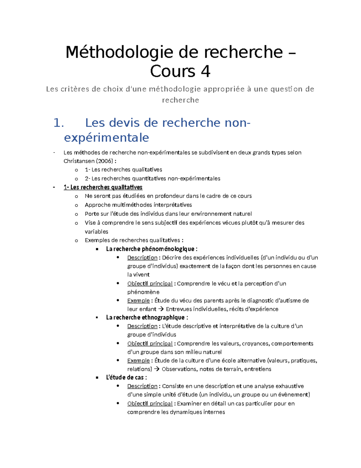 Méthodologie de recherche Cours 4 : Critères des Études Qualitatives et ...