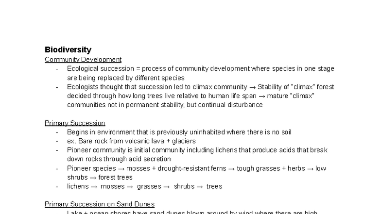 APES Biodiversity and Population Dynamics: Succession and Evolution ...