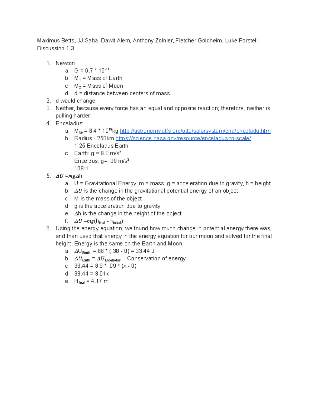 ASTR230 Group Notes: Gravitational Forces & Energy Calculations - Studocu