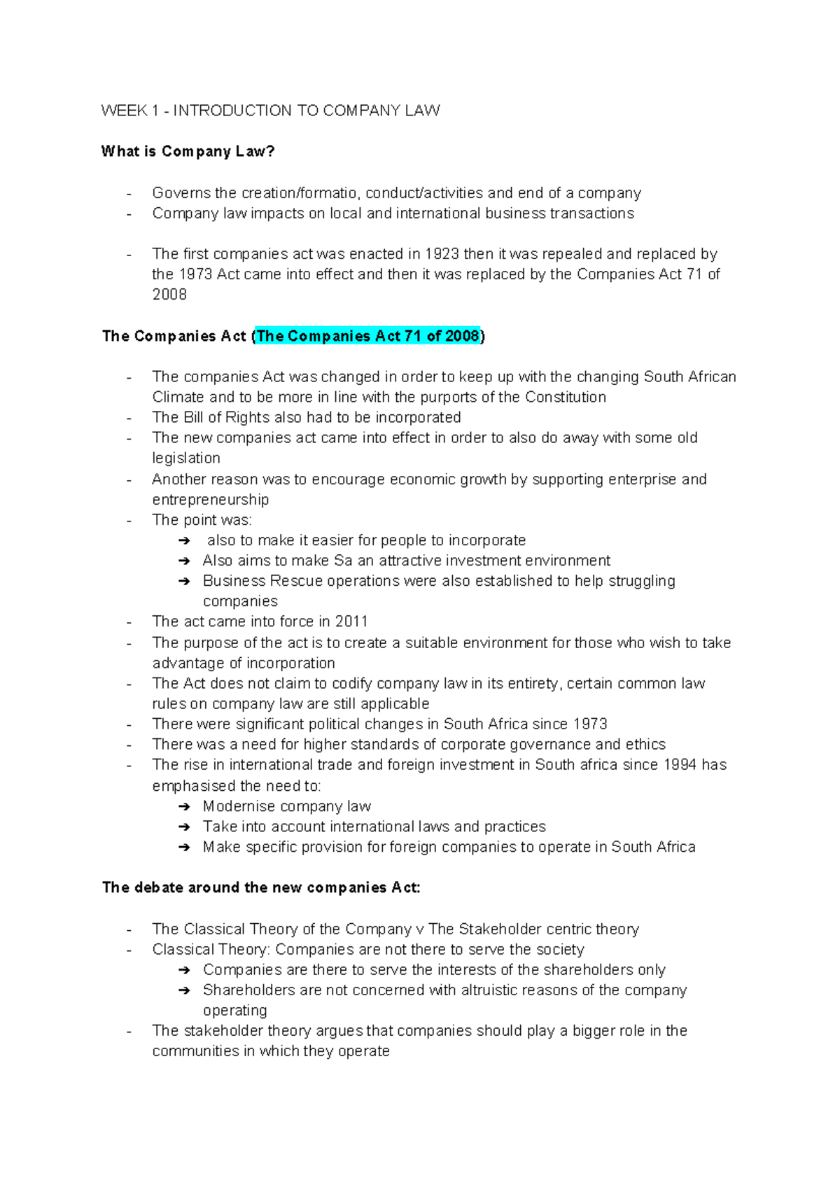 Law 101: Business Entities Lecture Notes - Company Law Introduction ...
