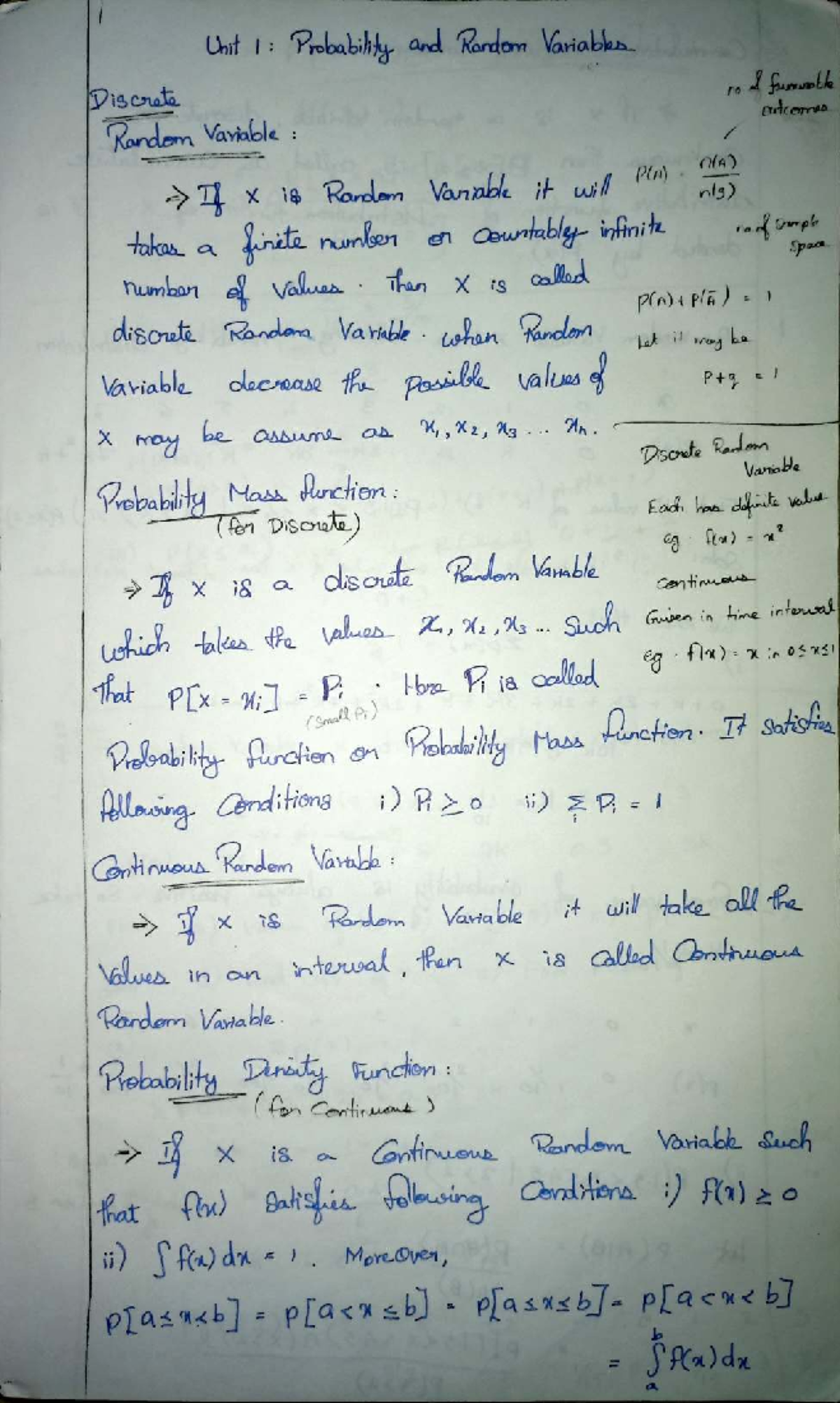 MATH 101: Unit 1 Notes on Probability & Random Variables - Studocu