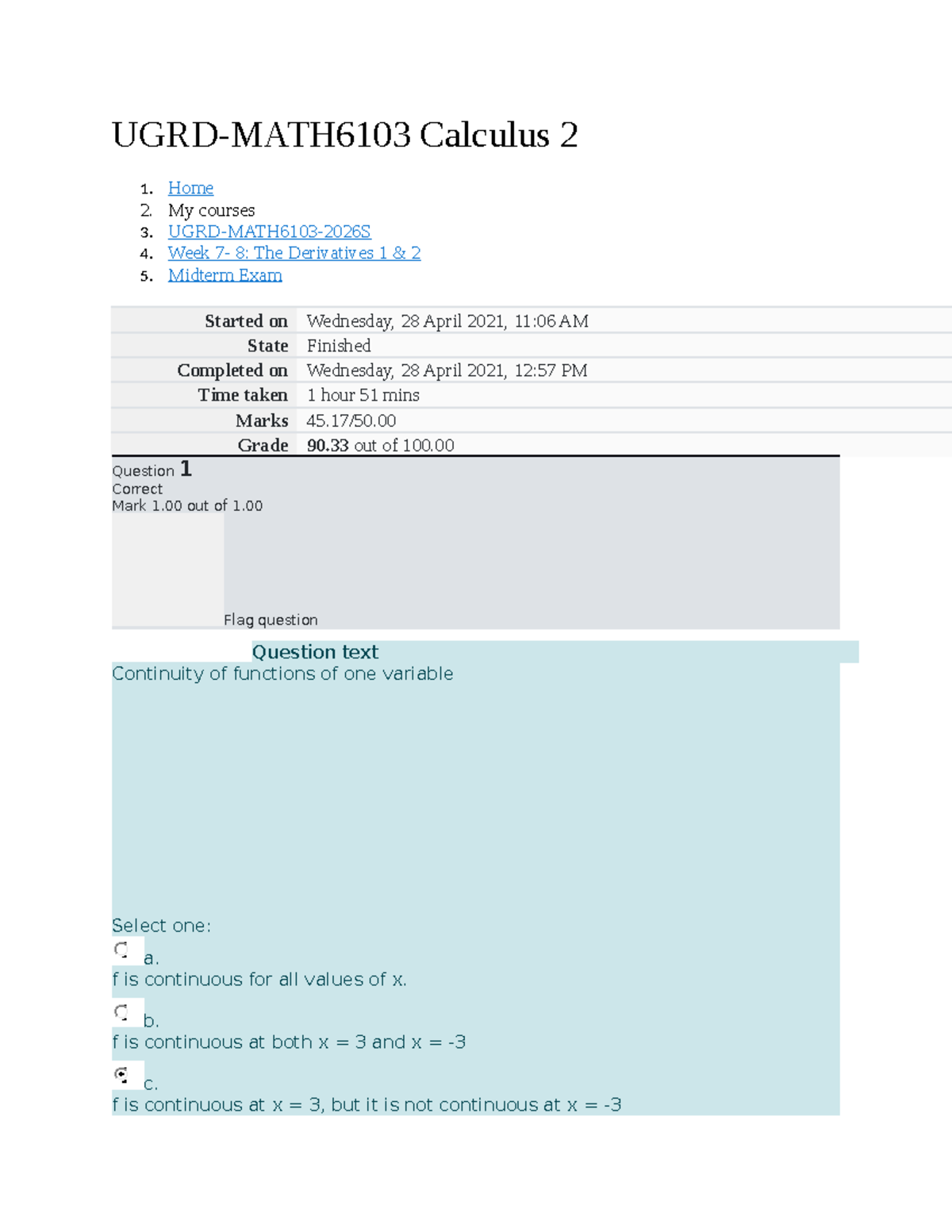 UGRD-MATH6103 Calculus 2 Midterm Exam Overview and Solutions - Studocu